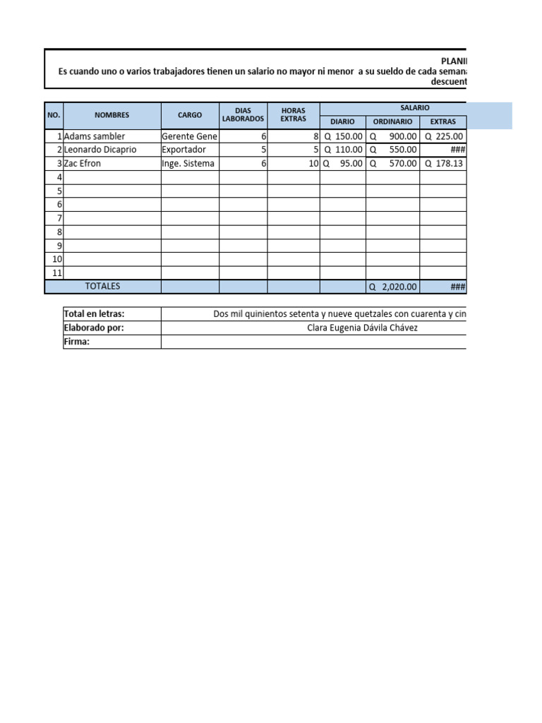 Planilla Salarial | PDF | Relaciones laborales | Business