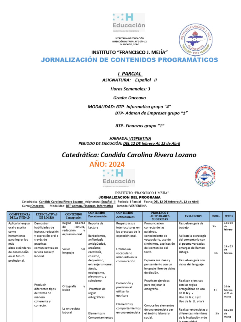 Jornalizacion y Rubrica Onceavo 2024 | PDF | Morfología (Lingüística ...