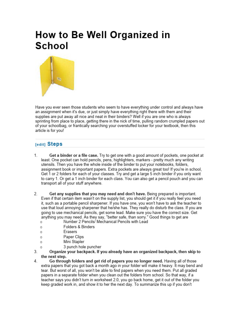 How To Be Well Organized in School | PDF | Pencil