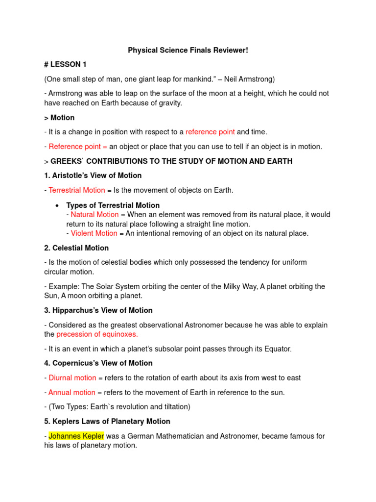 Physical Science Final Exam Review Guide | PDF | Orbit | Light