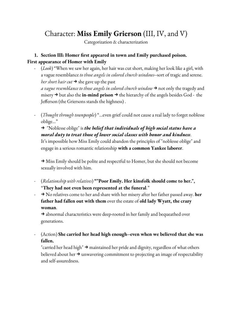A Rose For Emily - Miss Emily (Highlighted) - Characterization (3,4,5 ...