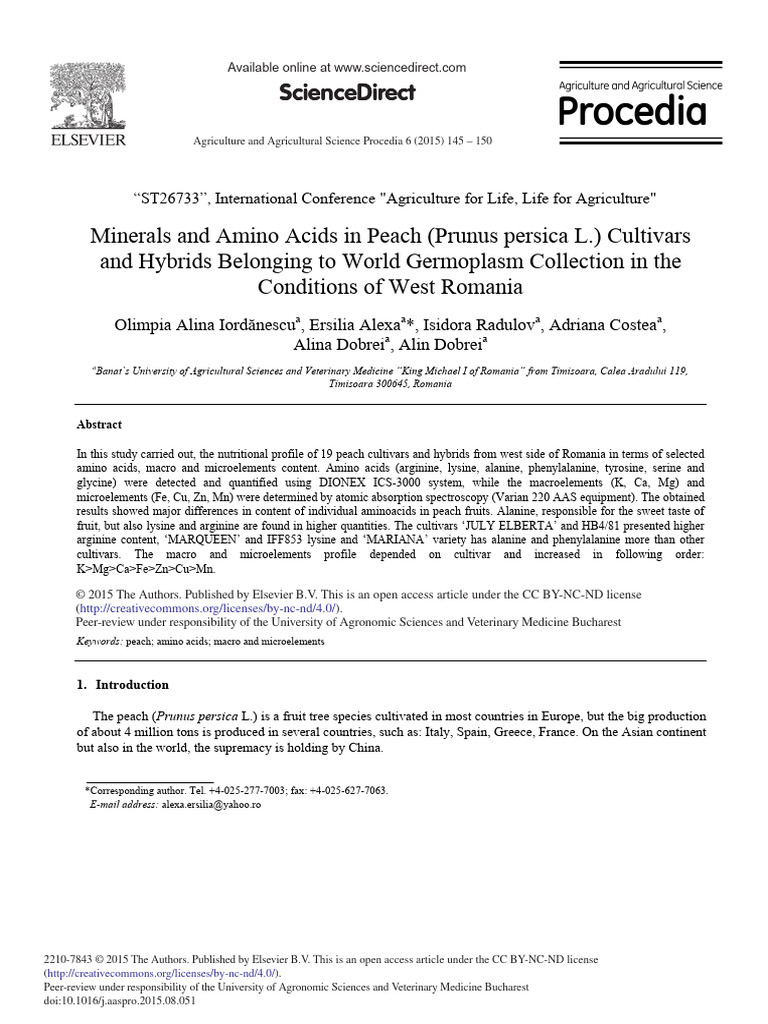 Nutritional Analysis of Peach Cultivars | PDF | Amino Acid | Biomolecules