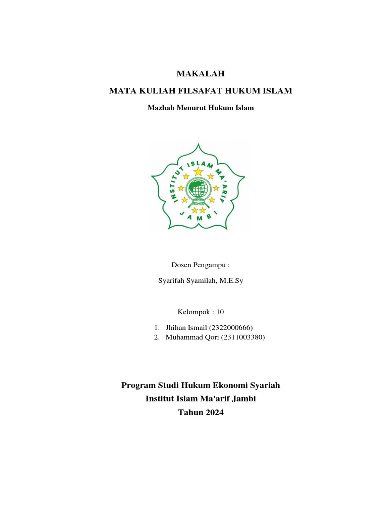 Mazhab Hukum Islam: Sejarah dan Pengertian | PDF