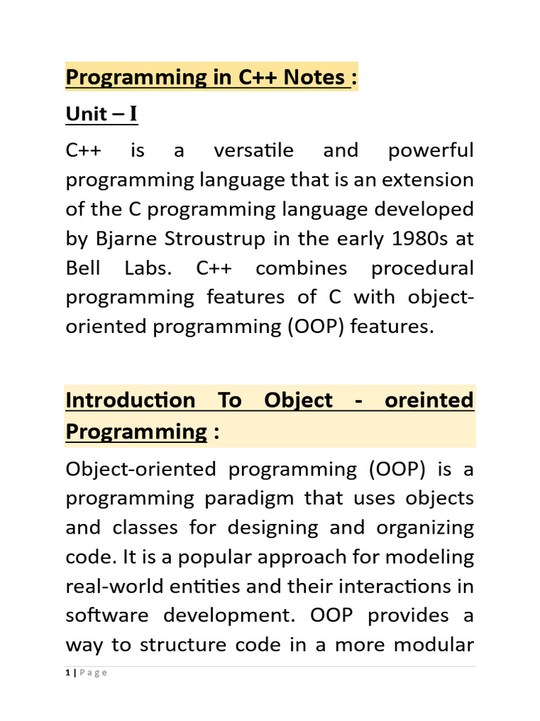 Bca C202 SM01 | PDF | Object Oriented Programming | C++