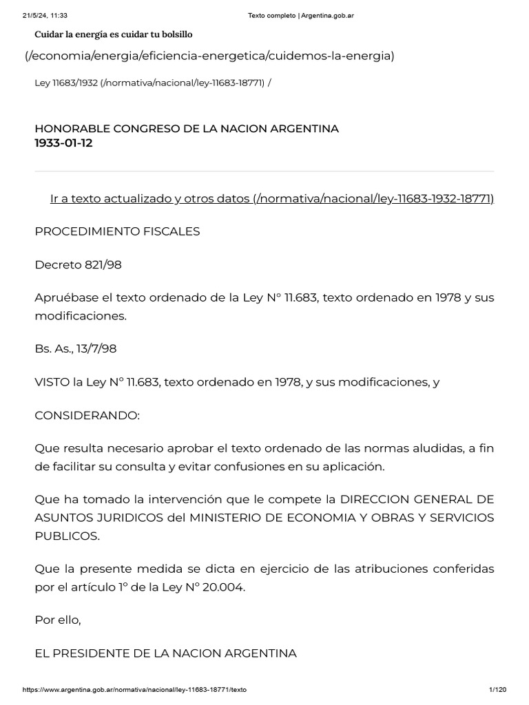 LEY 11683 | PDF | Impuestos | Impuesto sobre la renta LEY 11683 | PDF | Impuestos | Impuesto sobre la renta