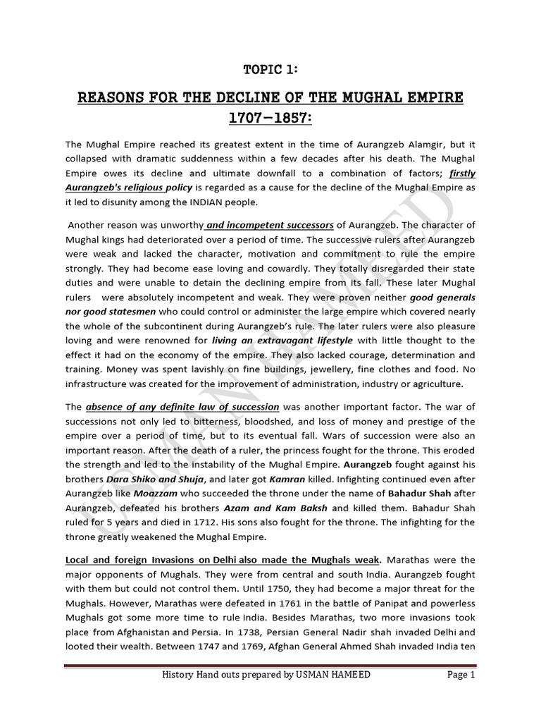 Sir Usman (Complete Notes) | PDF | Mughal Empire | British Empire Sir Usman (Complete Notes) | PDF | Mughal Empire | British Empire
