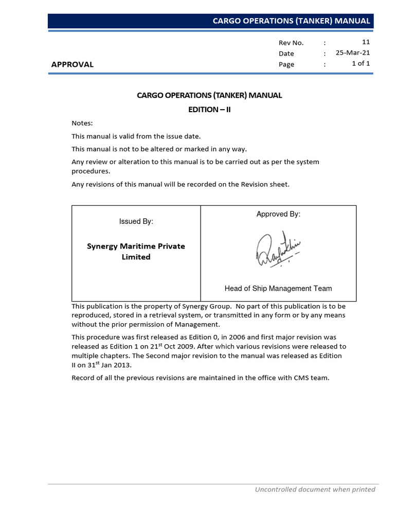 Cargo Operations Tanker Manual -25-Mar-21 | PDF | Oil Tanker | Ships