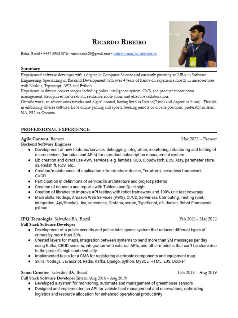 CV Ricardo Ribeiro English | PDF | Amazon Web Services | Computing