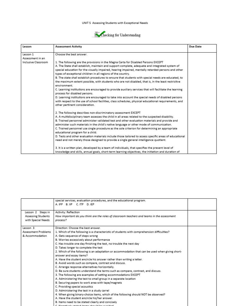 UNIT 5 Worksheet | PDF | Special Education | Behavioural Sciences