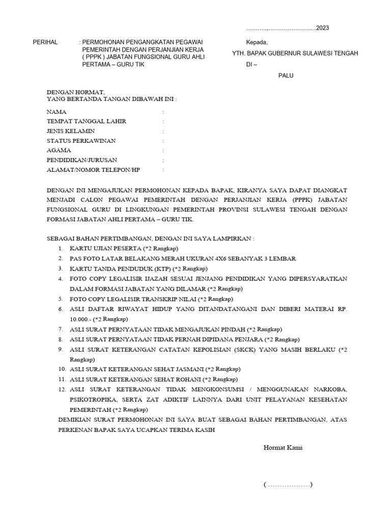 Format Surat PPPK 2023 | PDF