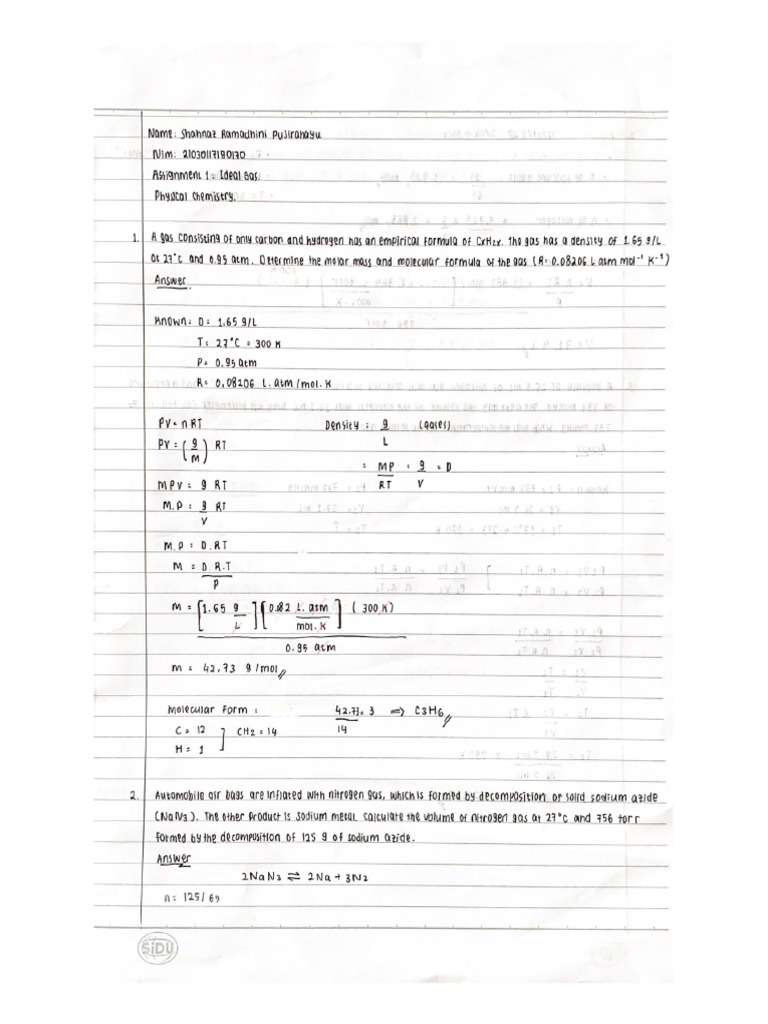 Assignment 1 Gas Ideal | PDF