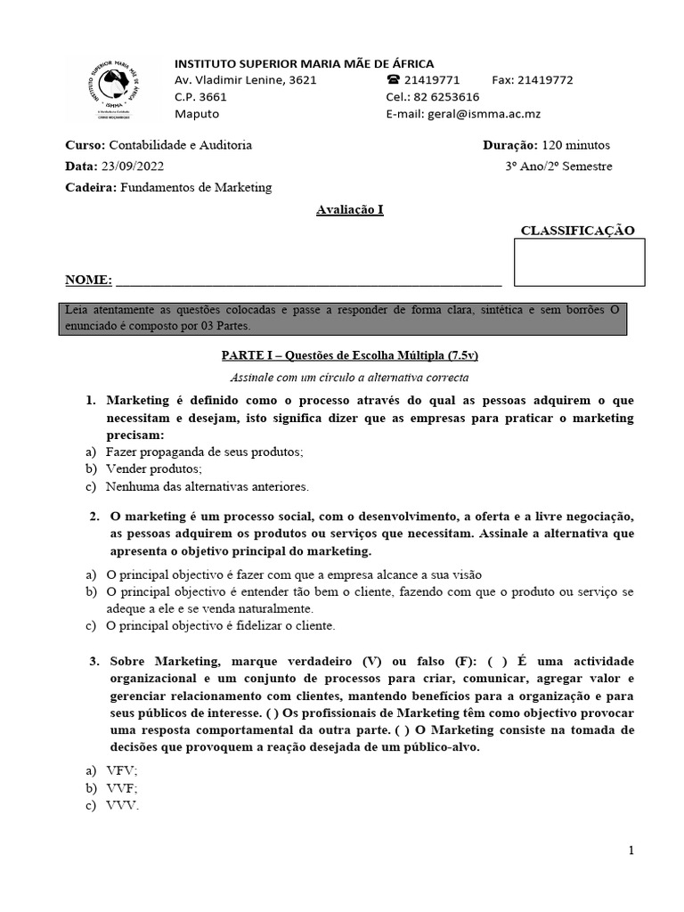 Avaliacao Fundamentos de Marketing - Godofredo | PDF | Marketing ... Avaliacao Fundamentos de Marketing - Godofredo | PDF | Marketing ...