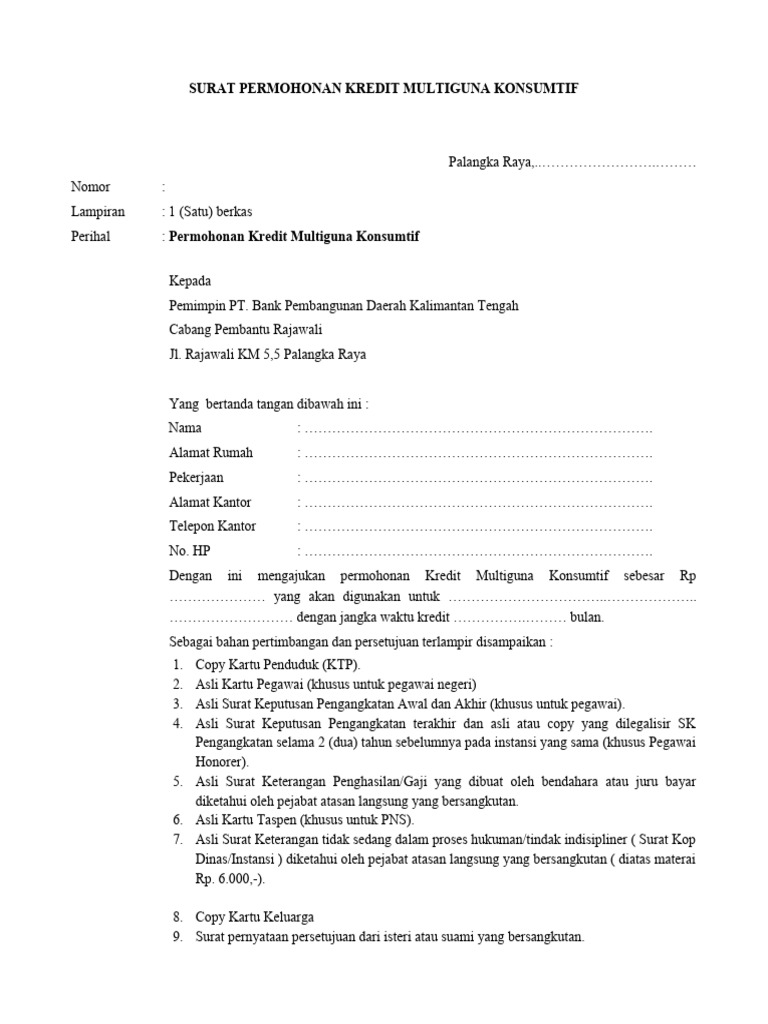 Permohonan Kredit Multiguna Konsumtif RJW New | PDF | Karier ...