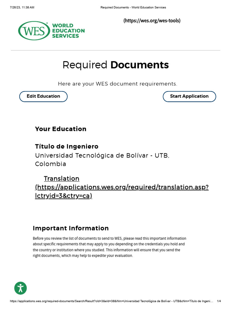 Required Documents - World Education Services | PDF | Educational ...