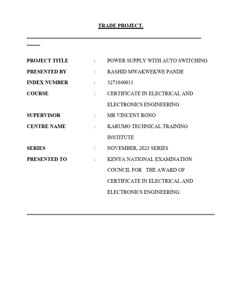 Rashid Pande Trade Project | PDF | Power Supply | Rectifier