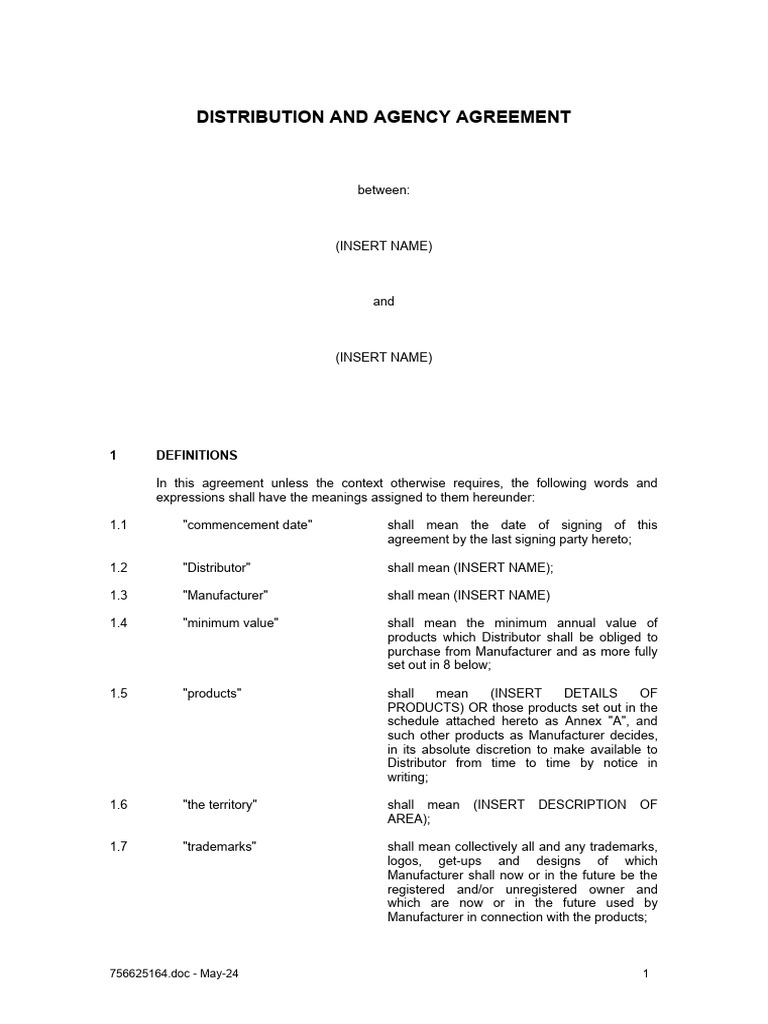 Distribution and Agency Agreement | PDF | Indemnity | Liquidation