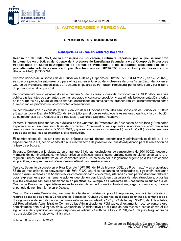 Resolución Funcionarios en Prácticas EEMM Todas Las Especialidades ...
