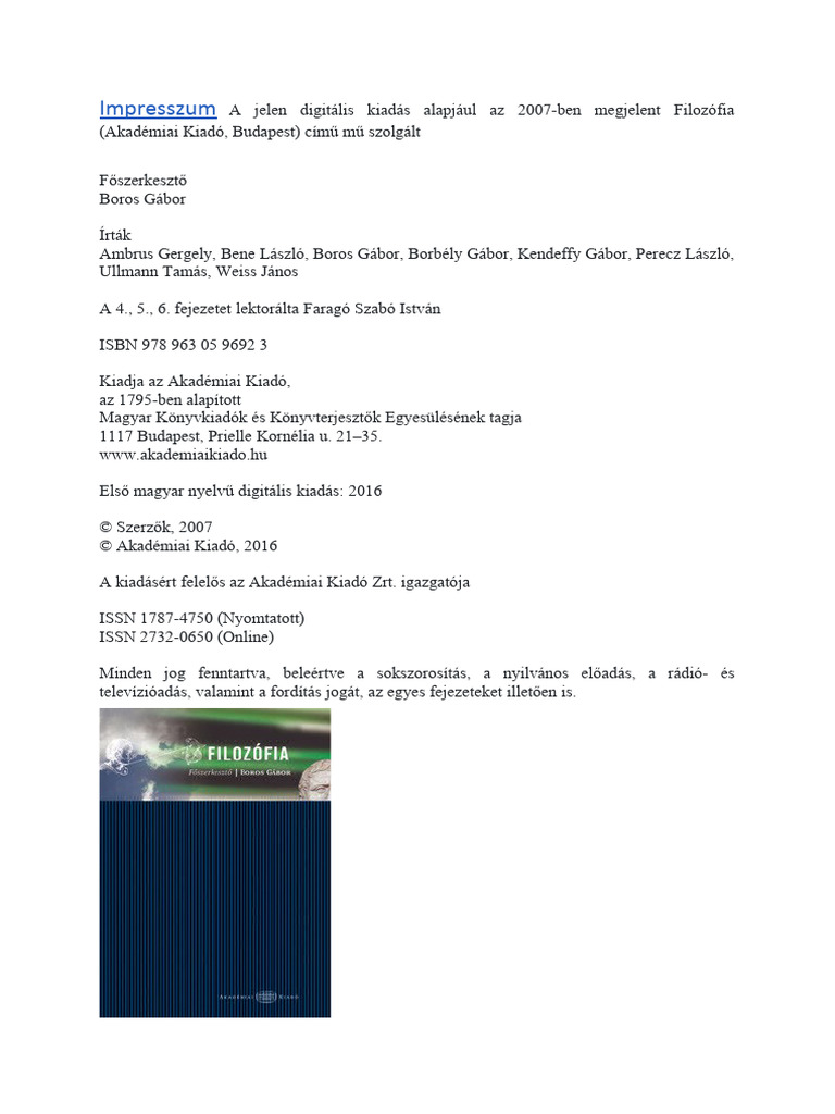 Boros Gábor: Filozófia | PDF