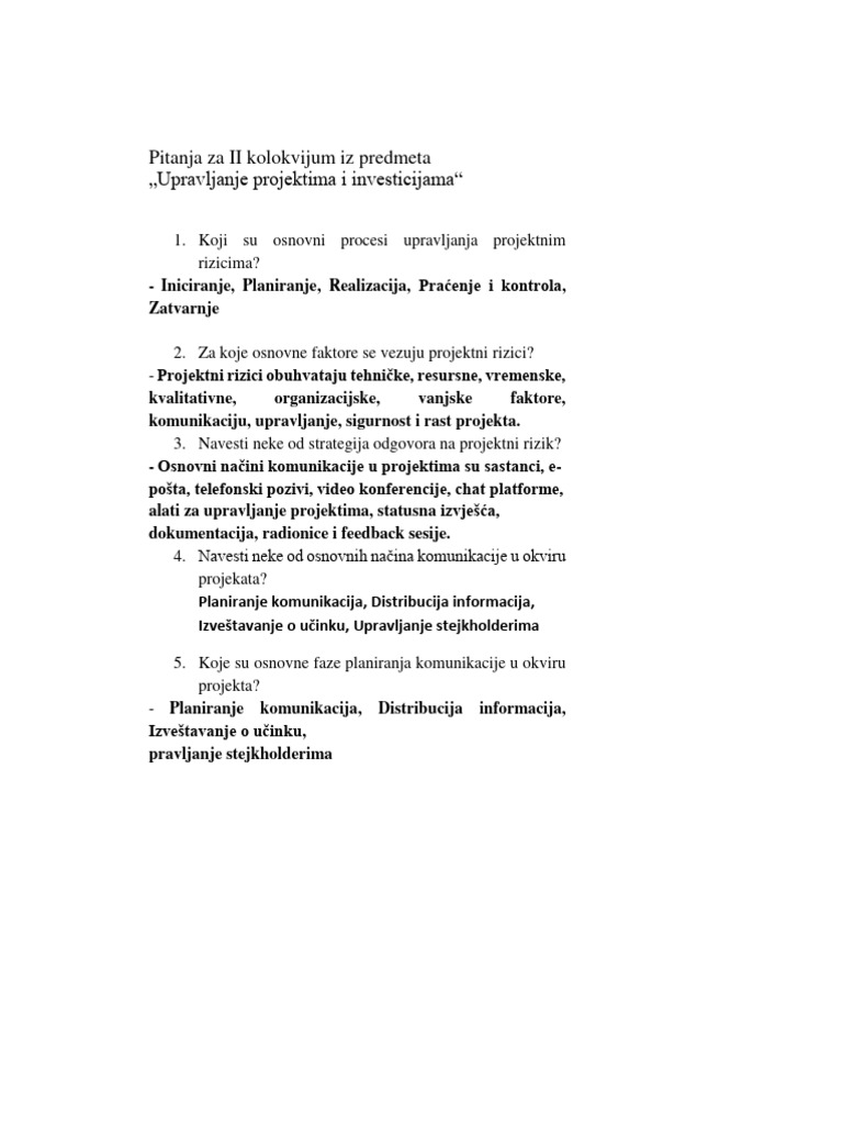 Pitanja Za II Kolokvijum | PDF