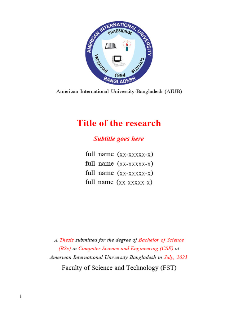 AIUB Thesis Template Official Updated | PDF | Thesis | Statistics