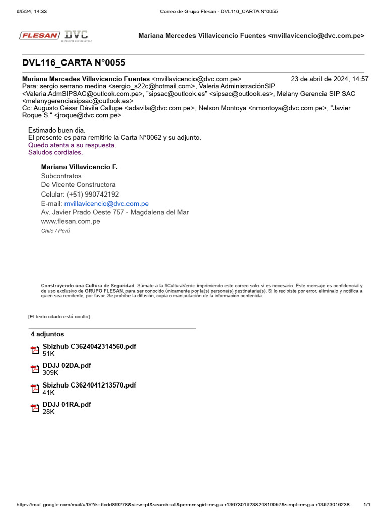 Anexo 06 - Carta de Obra 0062 | PDF