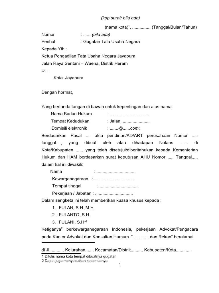 Form Surat Gugatan Badan Hukum | PDF