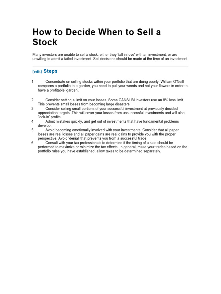 How To Decide When To Sell A Stock | PDF