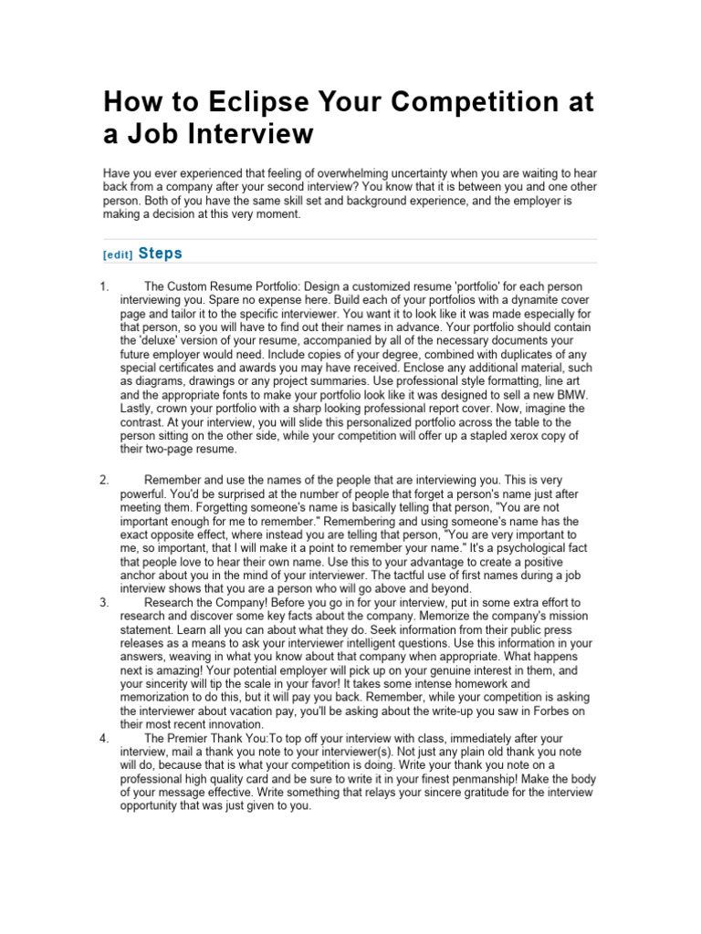 How To Eclipse Your Competition at A Job Interview | PDF | Résumé ...