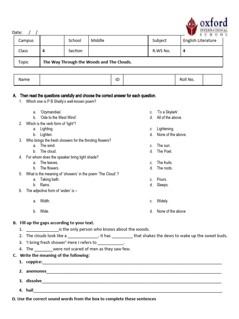 Class 4-Eng - Lit-RWS-4-22-23. | PDF