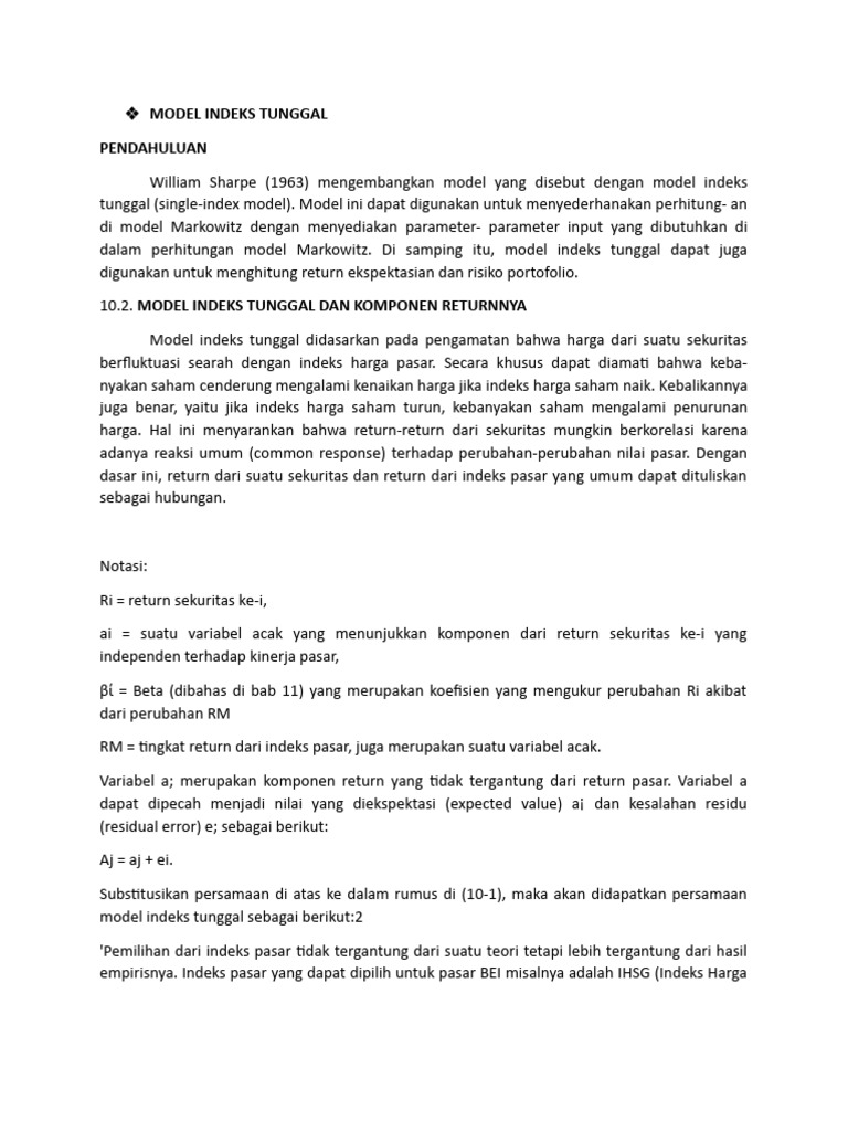 Model Indeks Tunggal | PDF