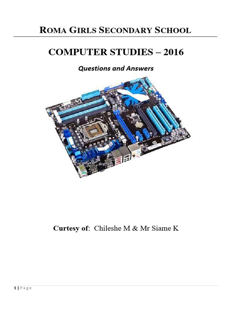 Questions and Answers Computer Studies1 | PDF | Computer Data Storage | Random Access Memory