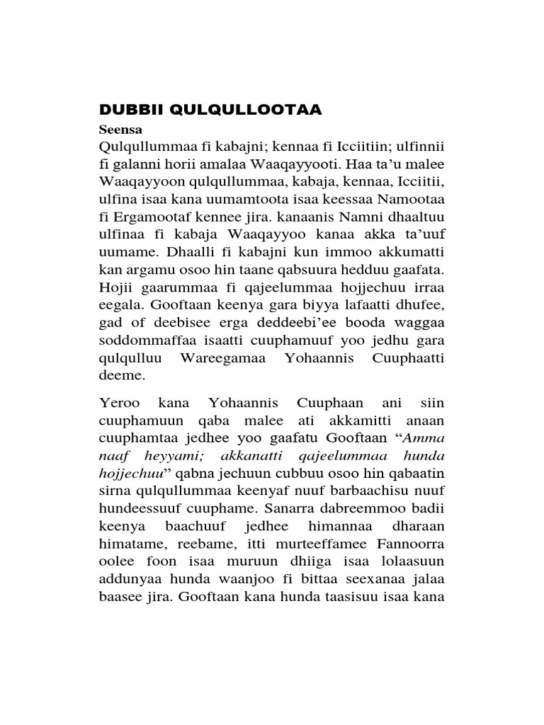 Dubbii Qulqullootaa | PDF