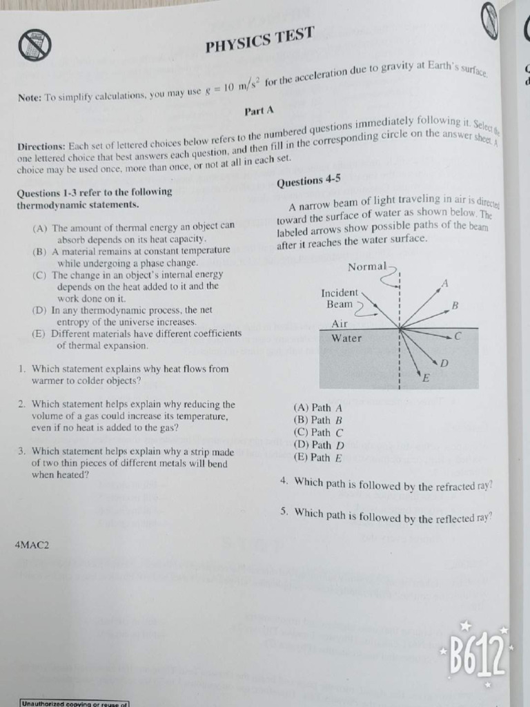 Physics Test SAT | PDF