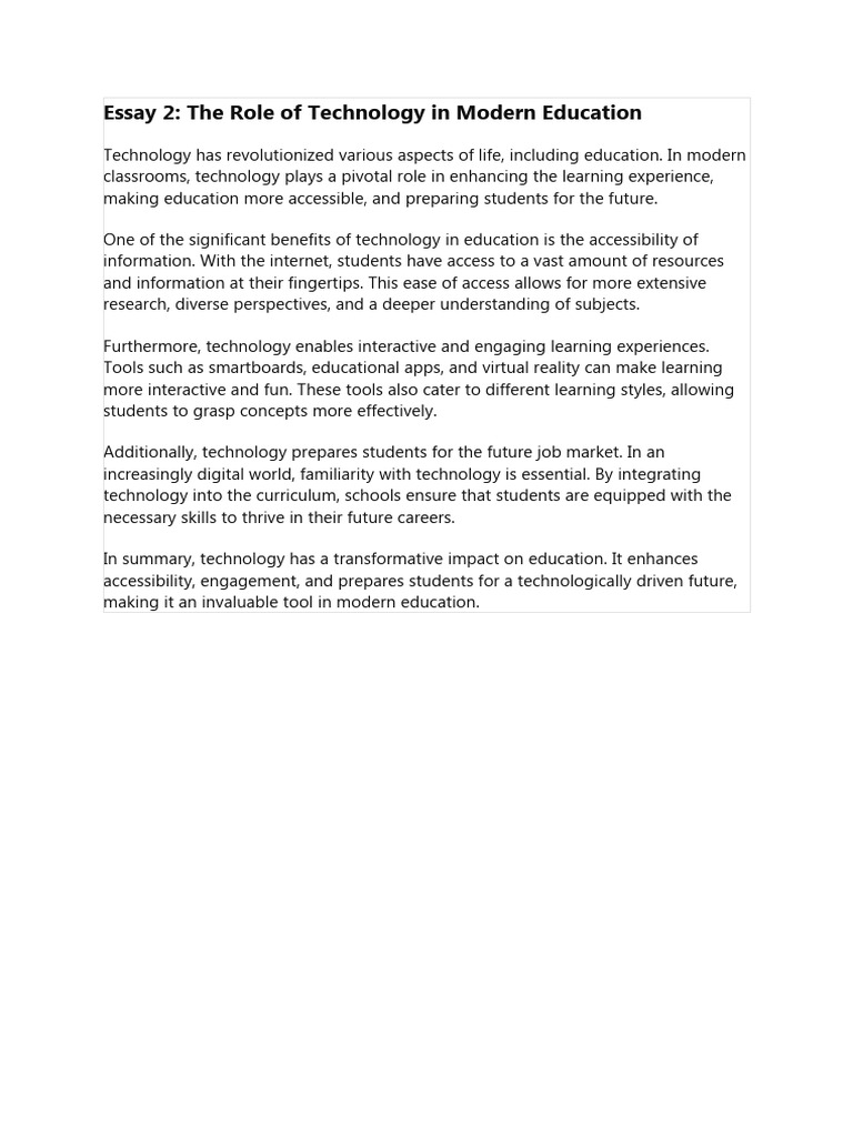 The Role of Technology in Modern Education Esė | PDF