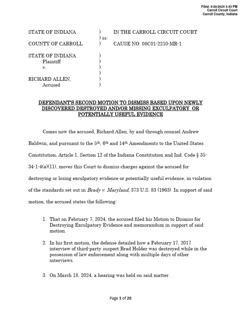 Richard Allen - Motion To Dismiss | Download Free PDF | Prosecutor ...