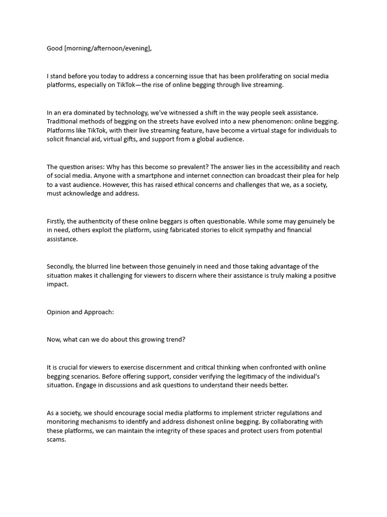 Addressing Online Begging on TikTok | PDF