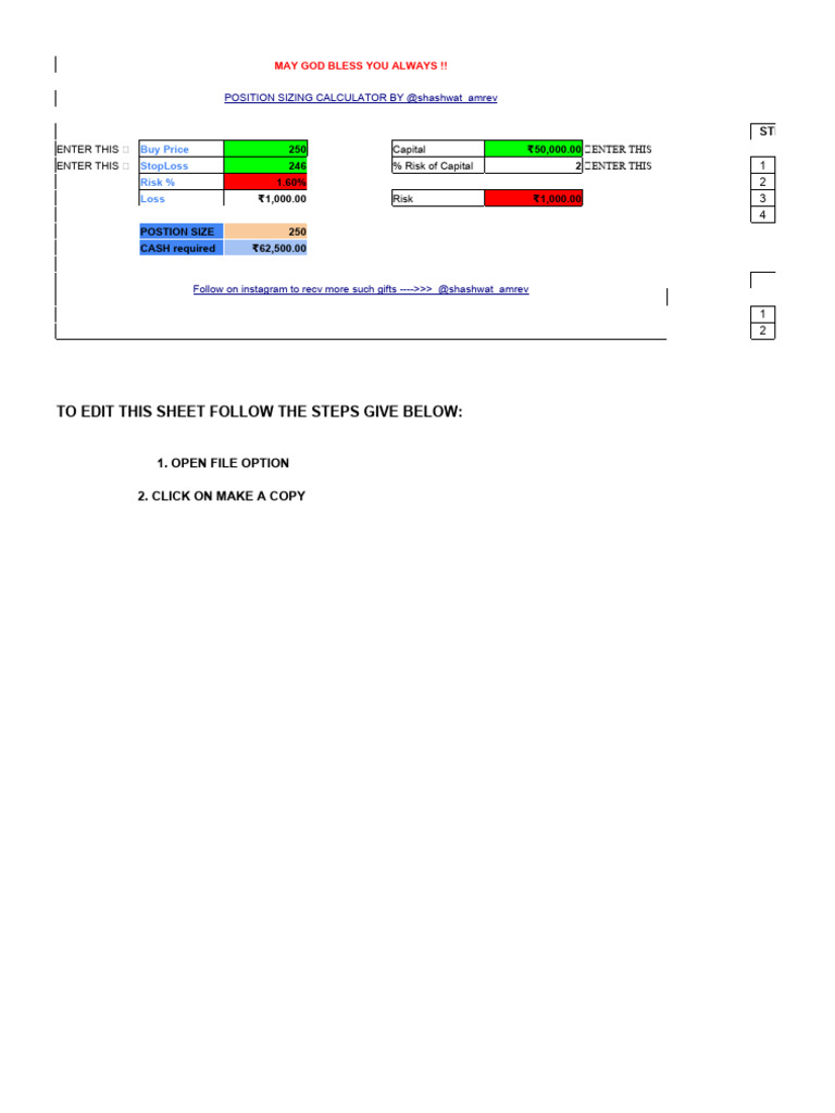 Position Sizing Calculator Template | PDF