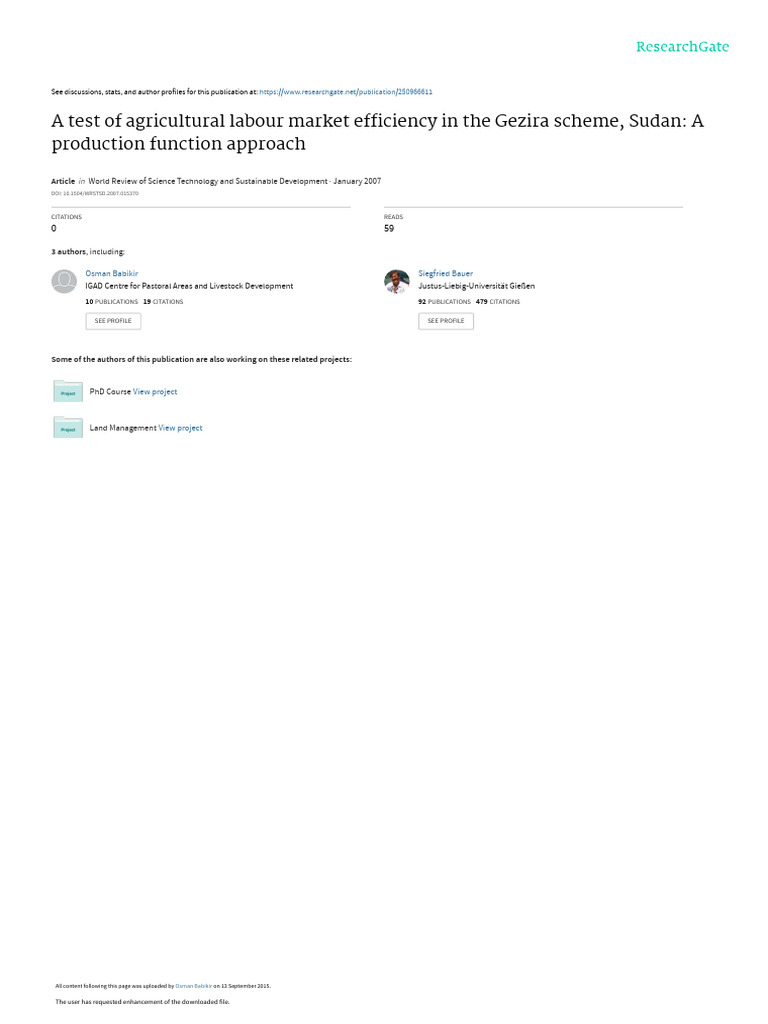 A Test of Agricultural Labour Market Efficiency | PDF | Labour ...