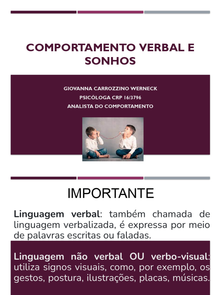 Aula Comportamento Verbal e Sonhos | PDF | Behaviorismo | Comportamento