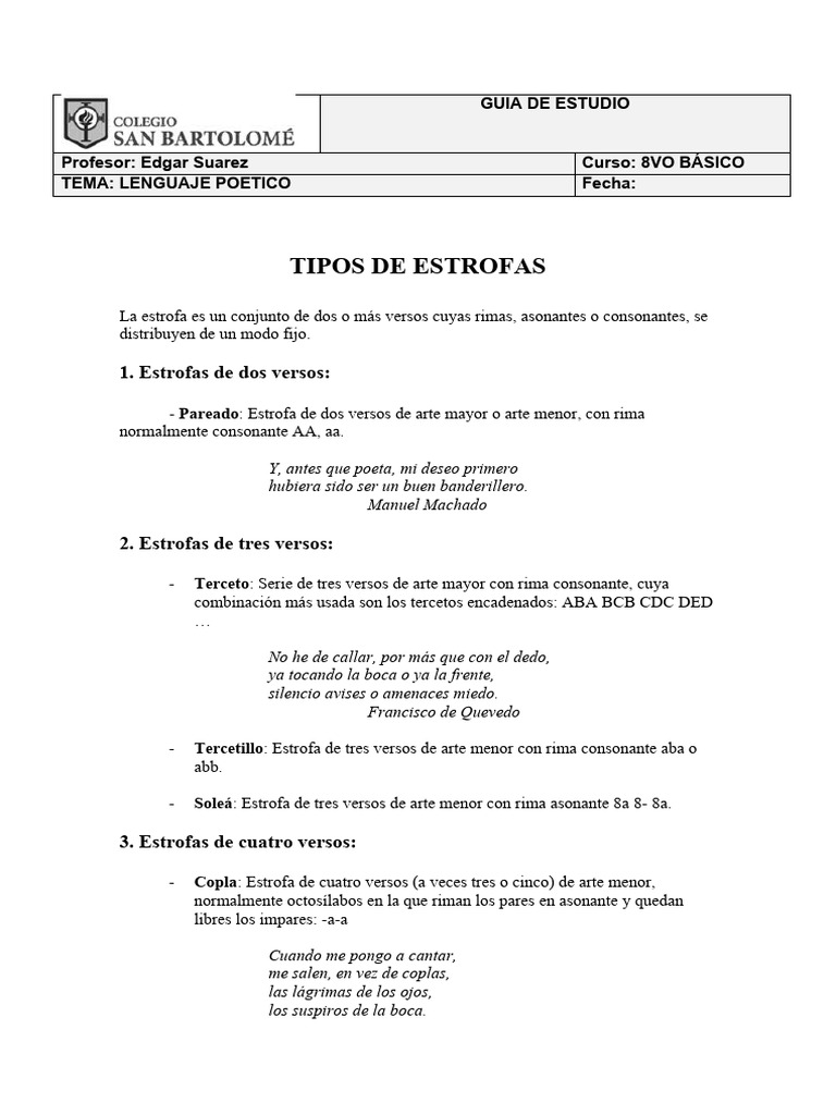 Guía de Estrofas Poéticas | PDF | Metro (poesía) | Sonetos