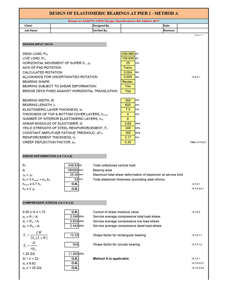 Elastomeric Bearing Design Method A | PDF | Stress (Mechanics) | Deformation (Engineering)