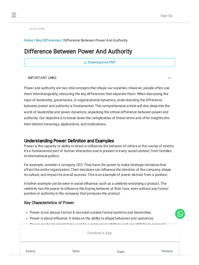 Difference Between Power and Authority - Characteristics & Impact | PDF ...