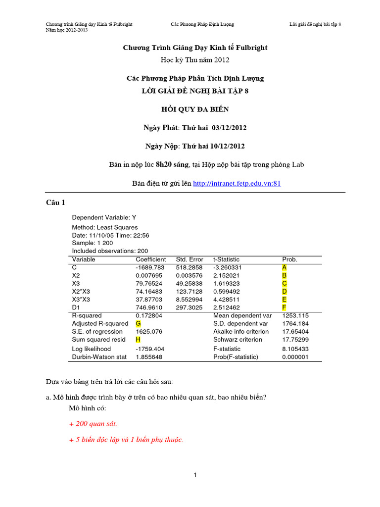 Dap an Bai tap 8 - KTLCB | PDF