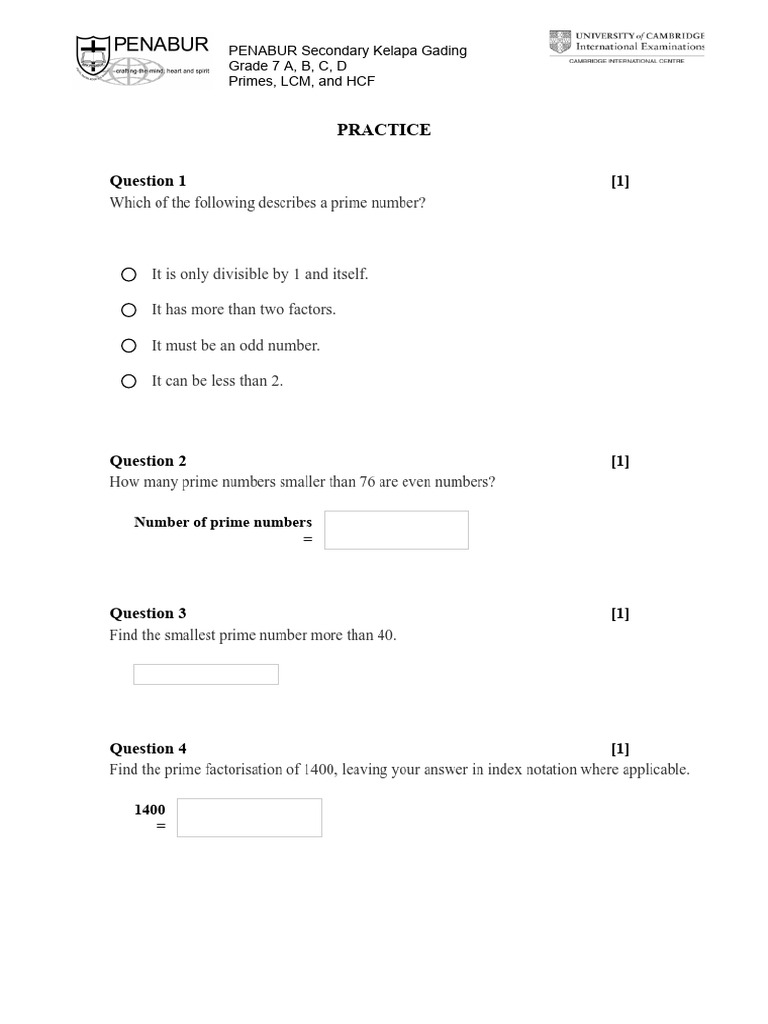 Grade 7 Primes LCM HCF | PDF | Number Theory | Elementary Mathematics
