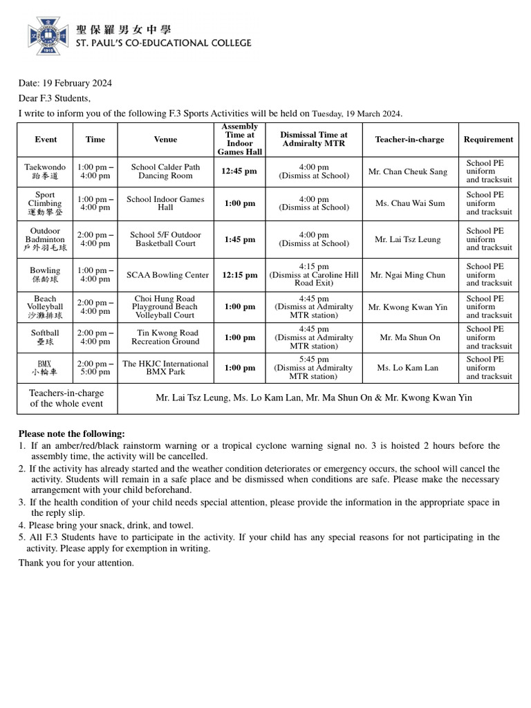 F.3 Sports Activities Day Details | PDF