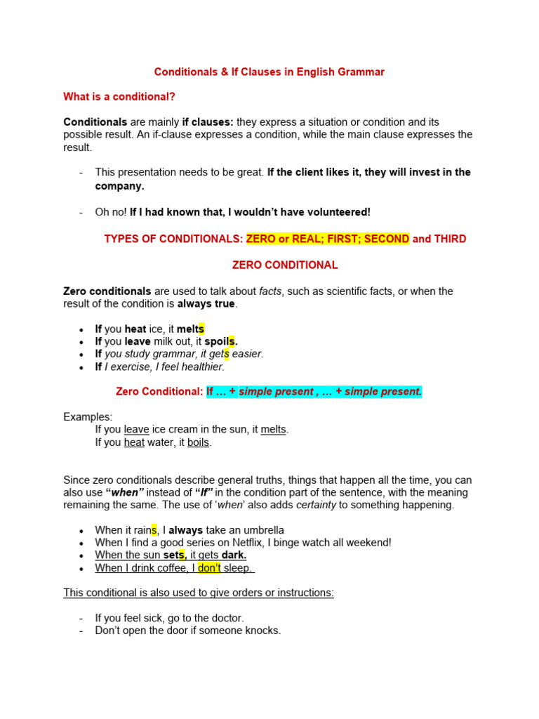 Conditionals 0 - 1 - 2 OCT 2023 | PDF | Linguistic Typology | Syntax