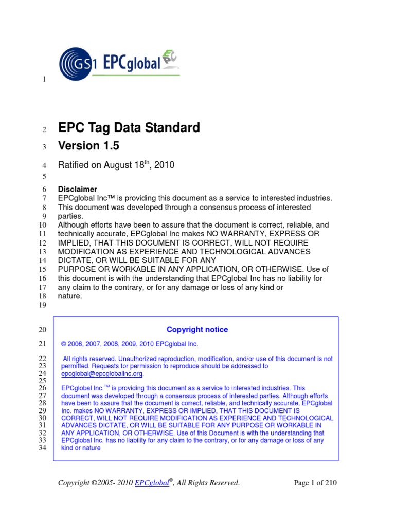 Epc Tag Standard | PDF | Reference | Data