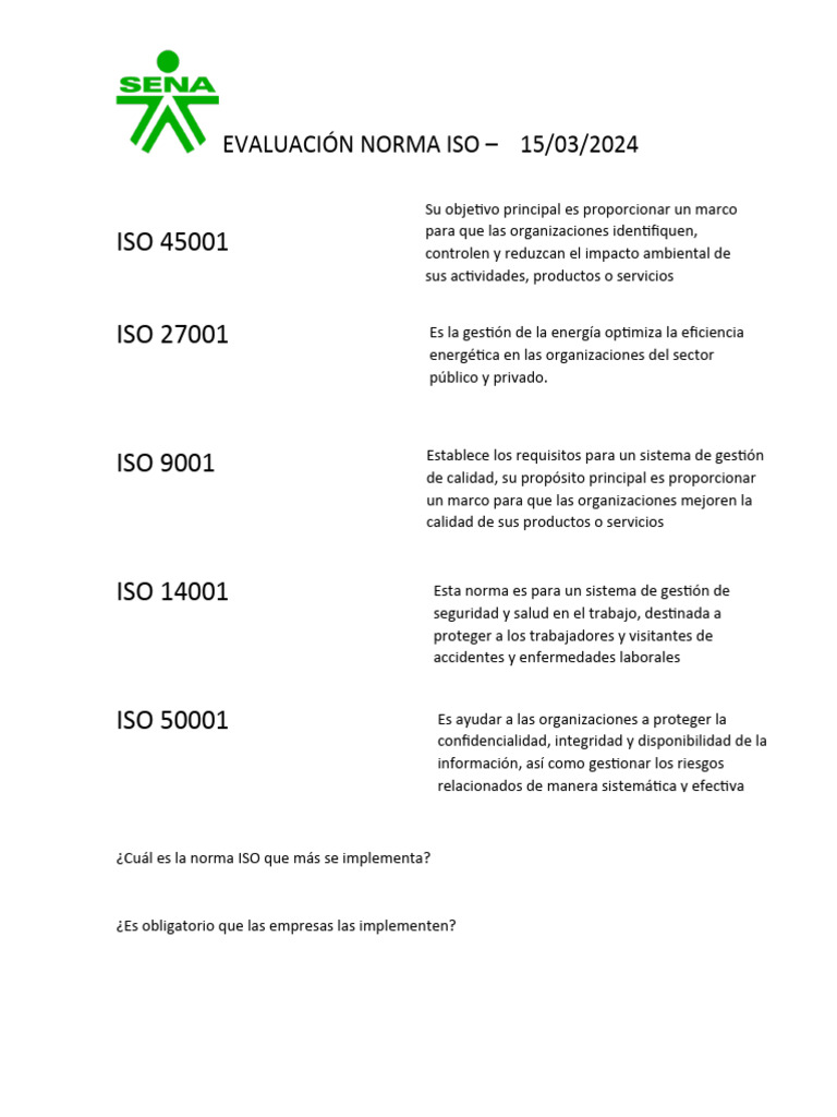 Evaluación de Normas ISO 2024 | PDF