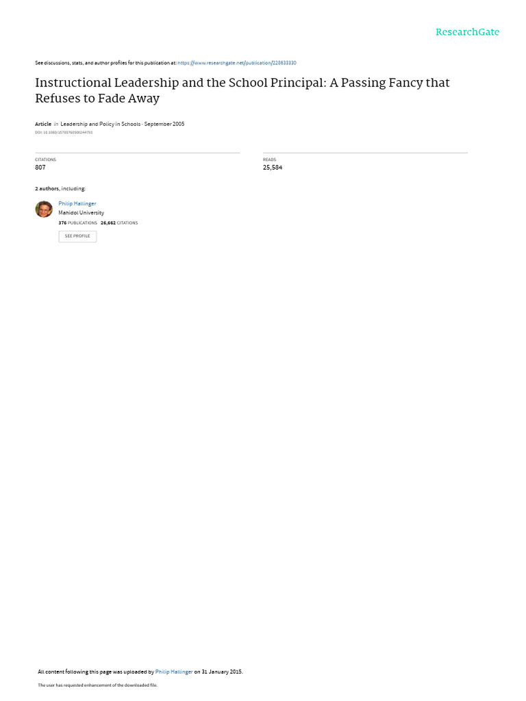 Instructional Leadership and The School Principal | PDF | Leadership ...