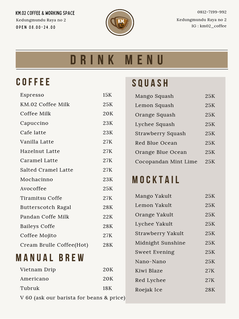 KM.02 Menu | PDF | Coffee | Cuisine